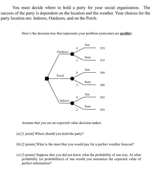 Solved You must decide where to hold a party for your social | Chegg.com