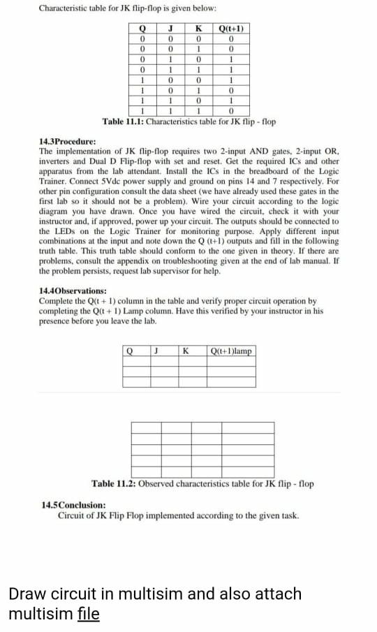 Solved 14 Experiment No. 11: Analysis of JK flip-flop using | Chegg.com