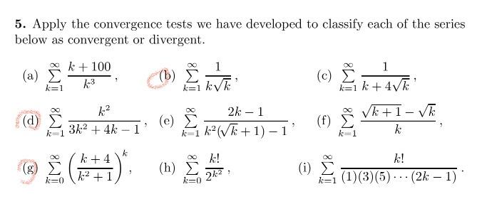 Solved Please help me with b, d, g by using any convergence | Chegg.com