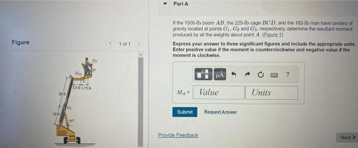 Solved If the 1500−lb boom AB, the 225−lb cage BCD, and the | Chegg.com