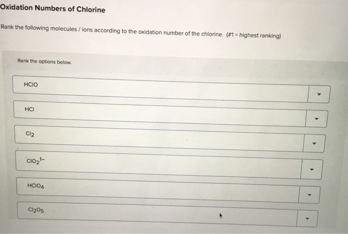 Solved Oxidation Numbers of Chlorine Rank the following | Chegg.com