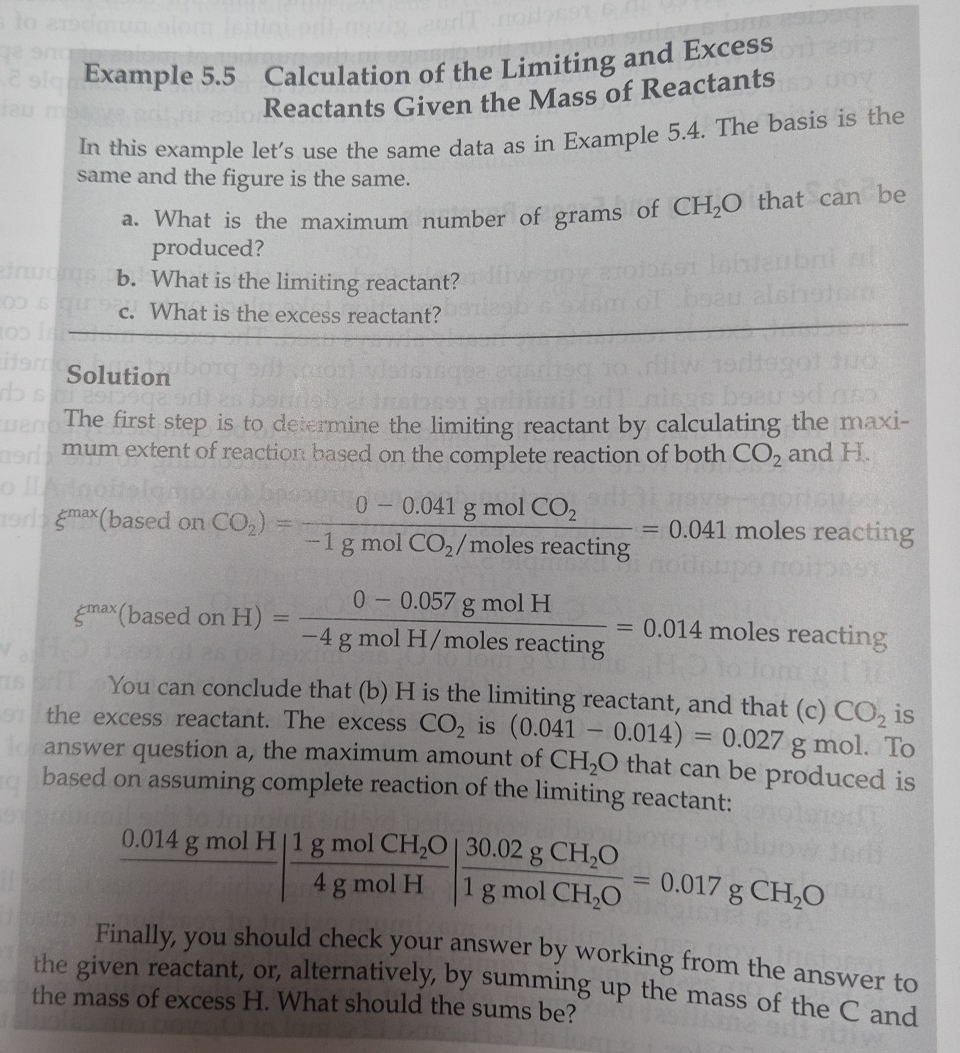 Example 5.5 ﻿Calculation of the Limiting and Excess | Chegg.com