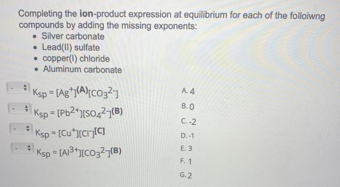 Solved Completing the ion-product expression at equilibrium | Chegg.com