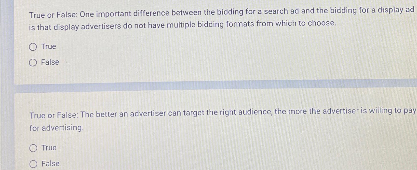 Solved True or False: One important difference between the | Chegg.com
