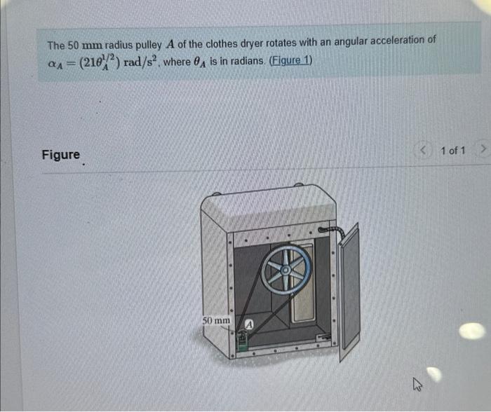Solved The 50 mm radius pulley A of the clothes dryer | Chegg.com