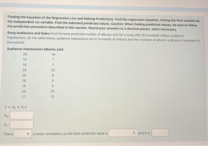 Solved Finding the Equation of the Regression Line and | Chegg.com