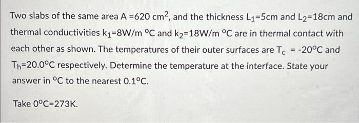 Solved Two slabs of the same area A=620 cm2, and the | Chegg.com