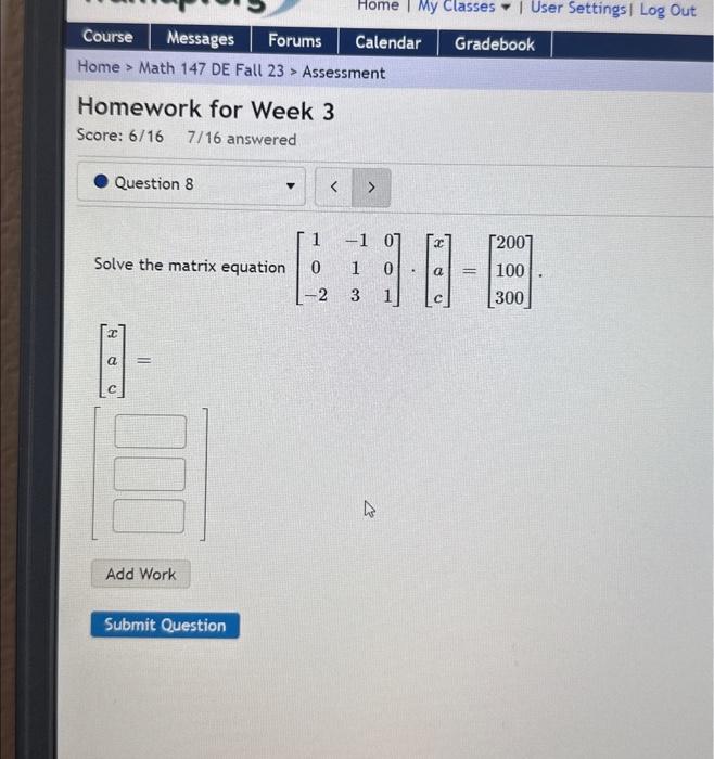 Solved Solve the matrix equation | Chegg.com