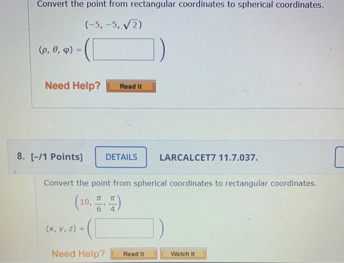 Solved Convert the point from rectangular coordinates to | Chegg.com