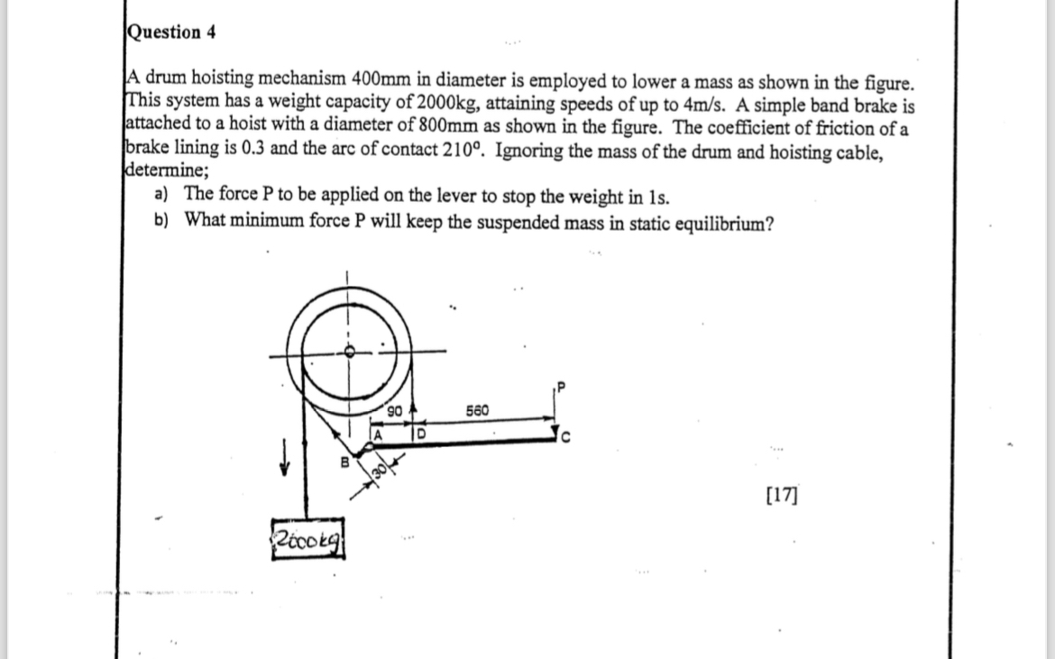 Solved Question 4A drum hoisting mechanism 400mm ﻿in | Chegg.com