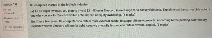 Solved Bluecorp is a startup in the blotech industry. (a) As | Chegg.com