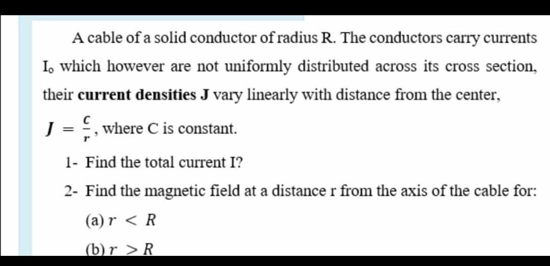 Solved A cable of a solid conductor of radius R. The | Chegg.com