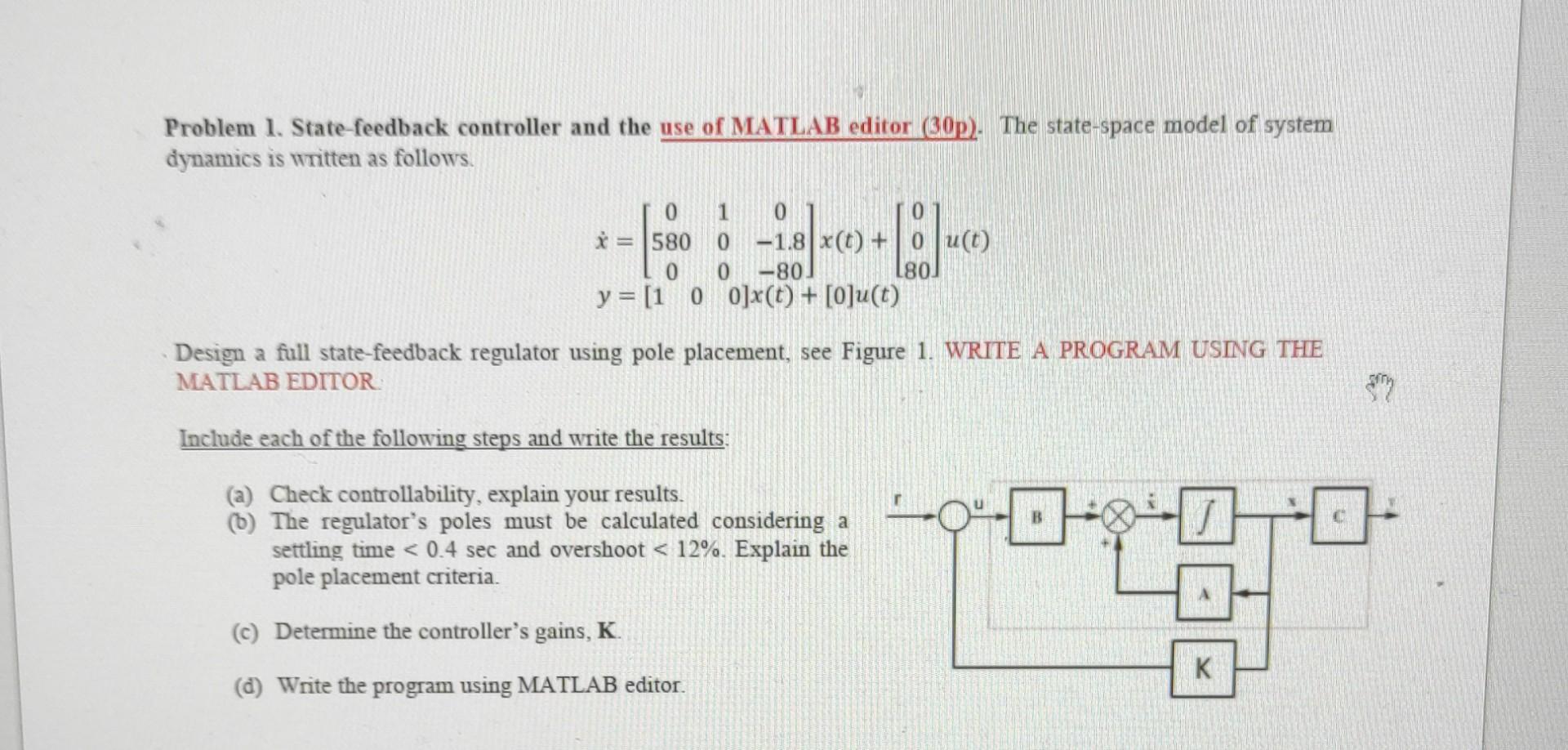 Solved Problem 1 State Feedback Controller And The Use Of