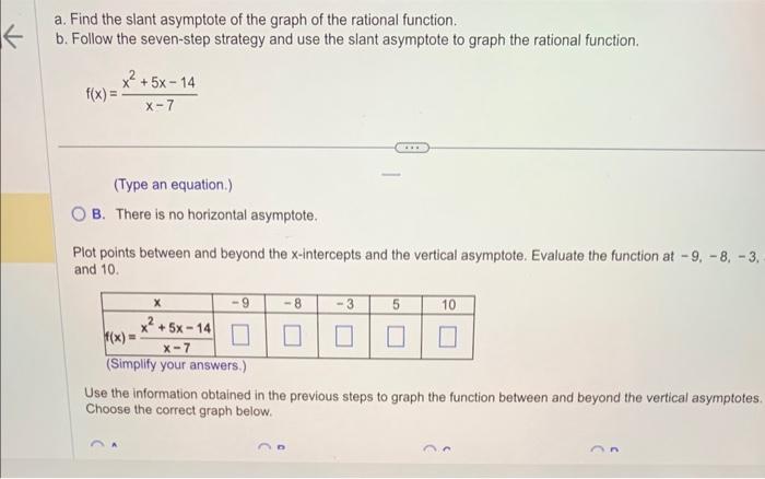 Solved a. Find the slant asymptote of the graph of the | Chegg.com