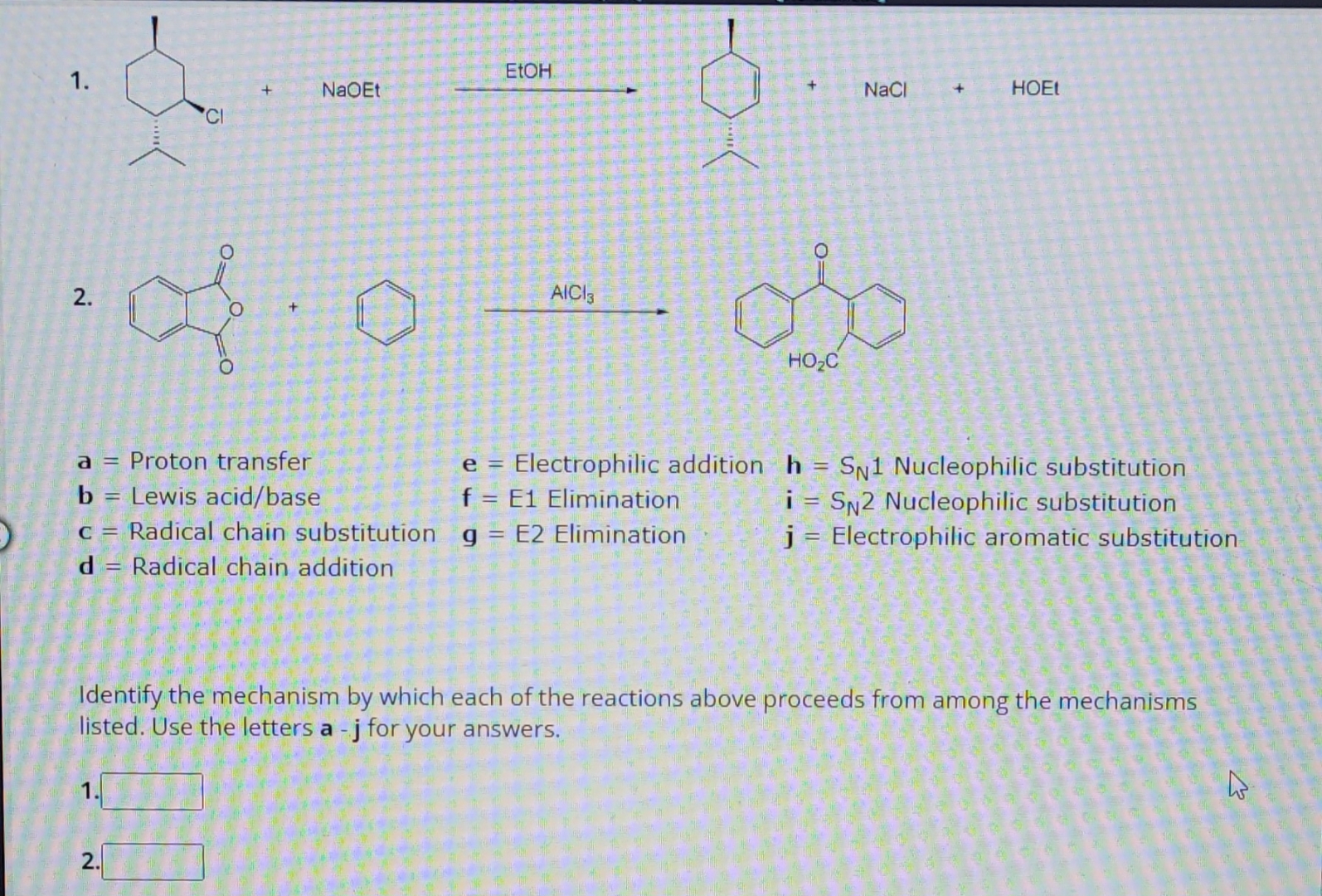Solved NaCl+HOEta= ﻿Proton transfere= ﻿Electrophilic | Chegg.com