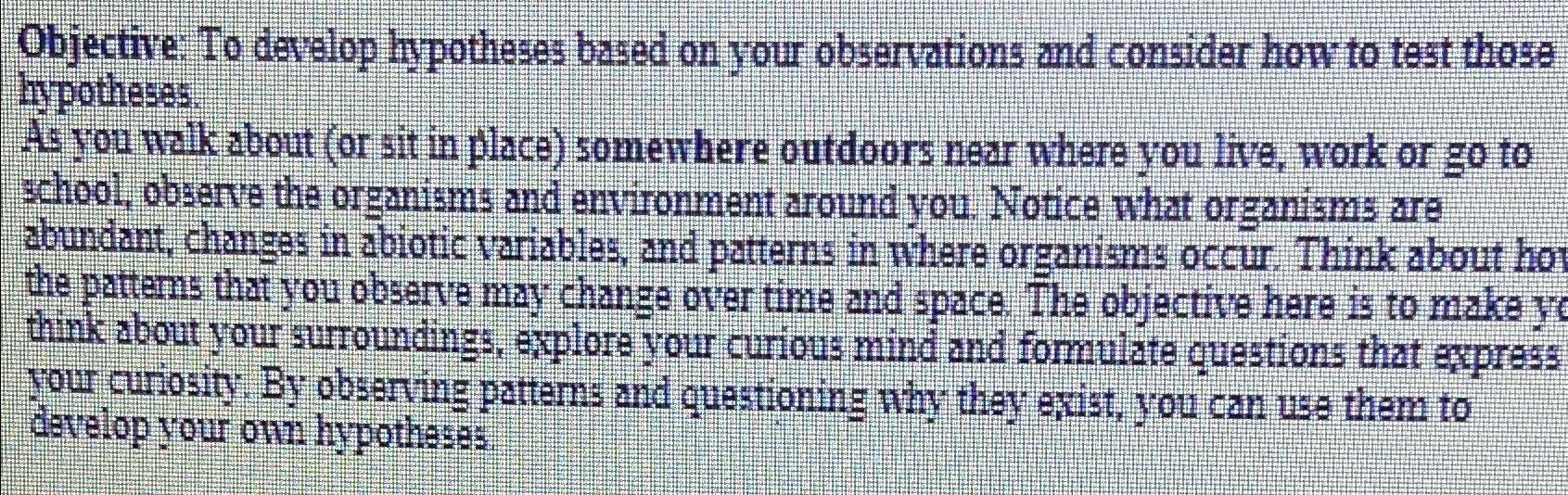 Solved Objective: To develop hypotheses based on your | Chegg.com
