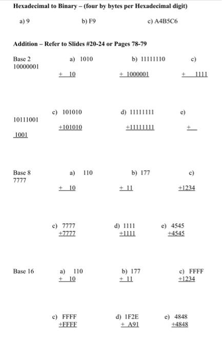 Hexadecimal to Binary - (four by bytes per | Chegg.com
