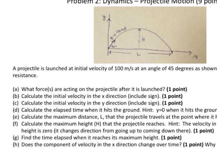 Solved A projectile is launched at initial velocity of 100 | Chegg.com