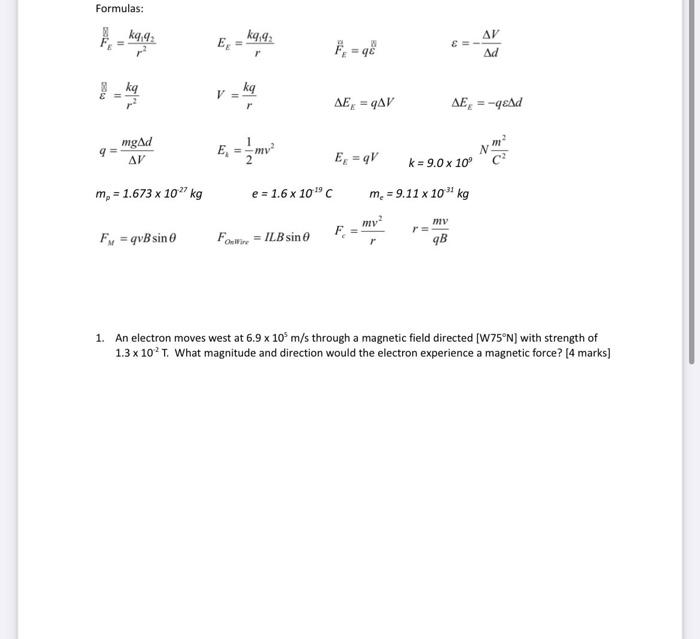 Solved Formulas: | Chegg.com