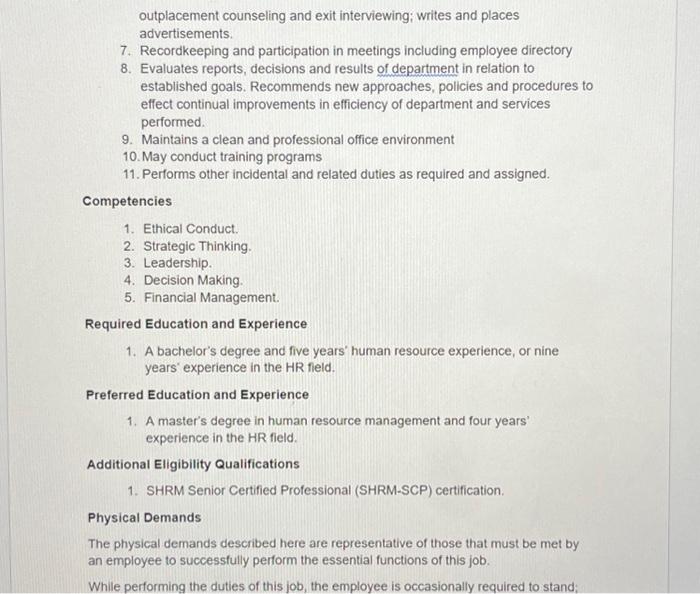 Solved below is a sample job description of a human resource | Chegg.com