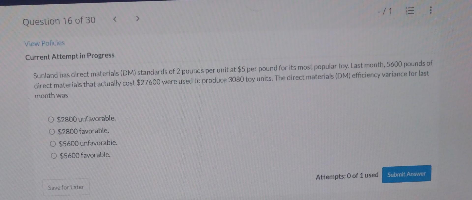 Solved Current Attempt in Progress Sunland has direct | Chegg.com