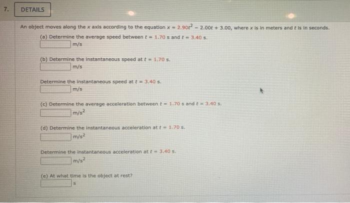 Solved An object moves along the x axis according to the | Chegg.com