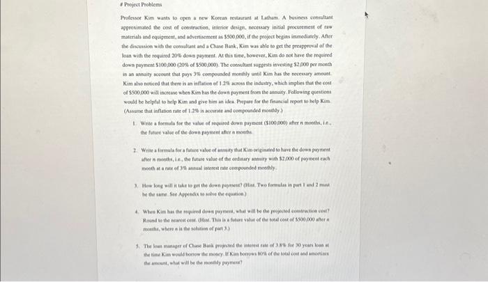 Solved #Project Problems Professor Kim wants to open a new | Chegg.com