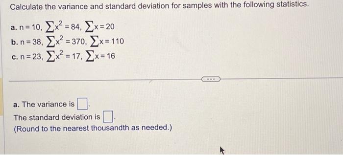 Solved Calculate the variance and standard deviation for | Chegg.com