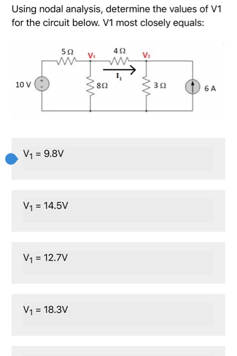 Solved Using nodal analysis, determine the values of V1 for | Chegg.com