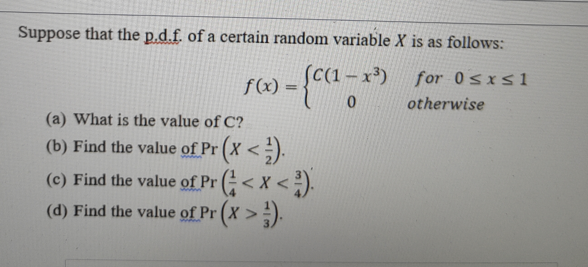 Solved Suppose that the p.d.f. ﻿of a certain random variable | Chegg.com