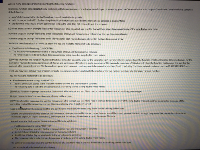 Write a menu based program implementing the following | Chegg.com