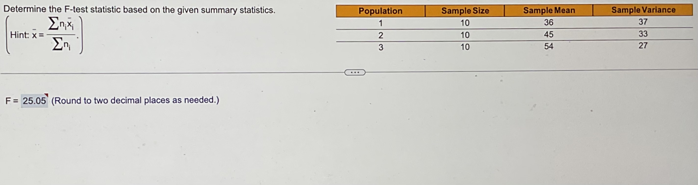 Solved Determine the F-test statistic based on the given | Chegg.com