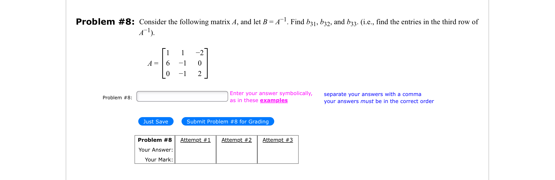 Solved Problem #8: Consider the following matrix A, ﻿and let | Chegg.com
