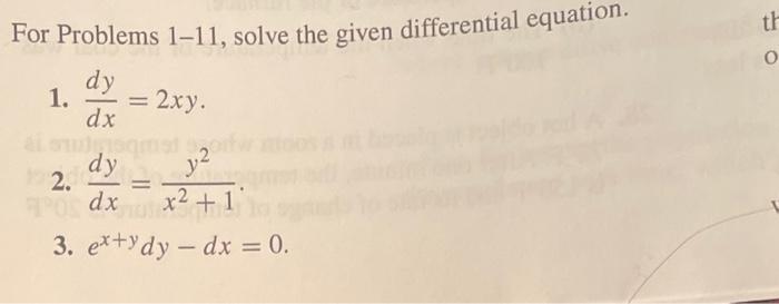 Solved For Problems 1-11, solve the given differential | Chegg.com