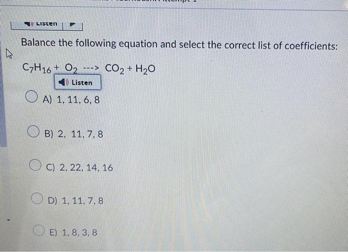 Solved Balance the following equation and select the correct | Chegg.com