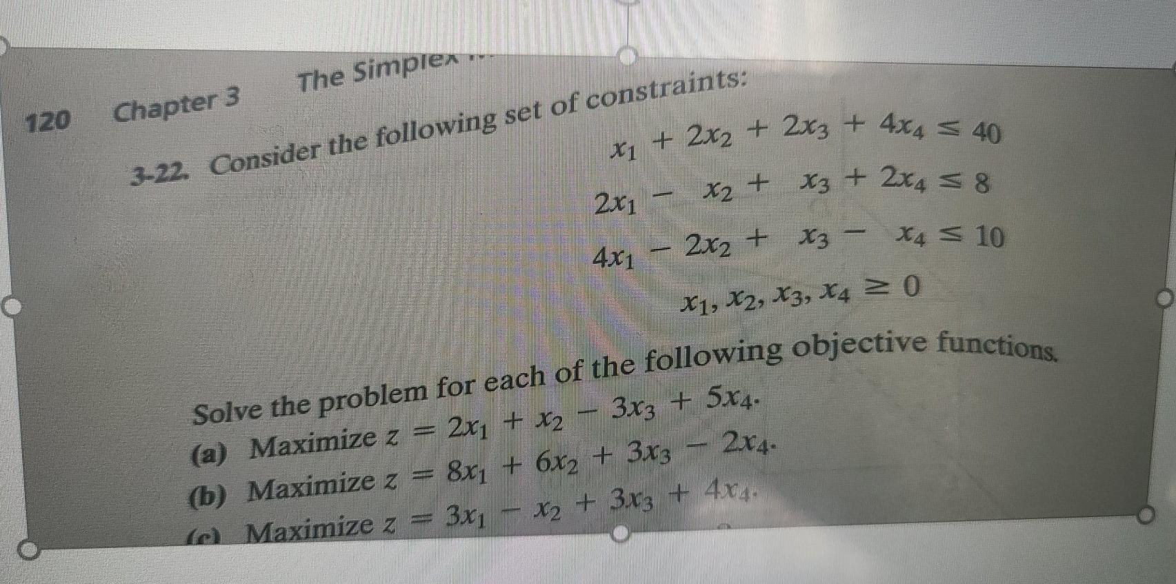 Solved The Simplex 120 Chapter 3 3-22. Consider the | Chegg.com