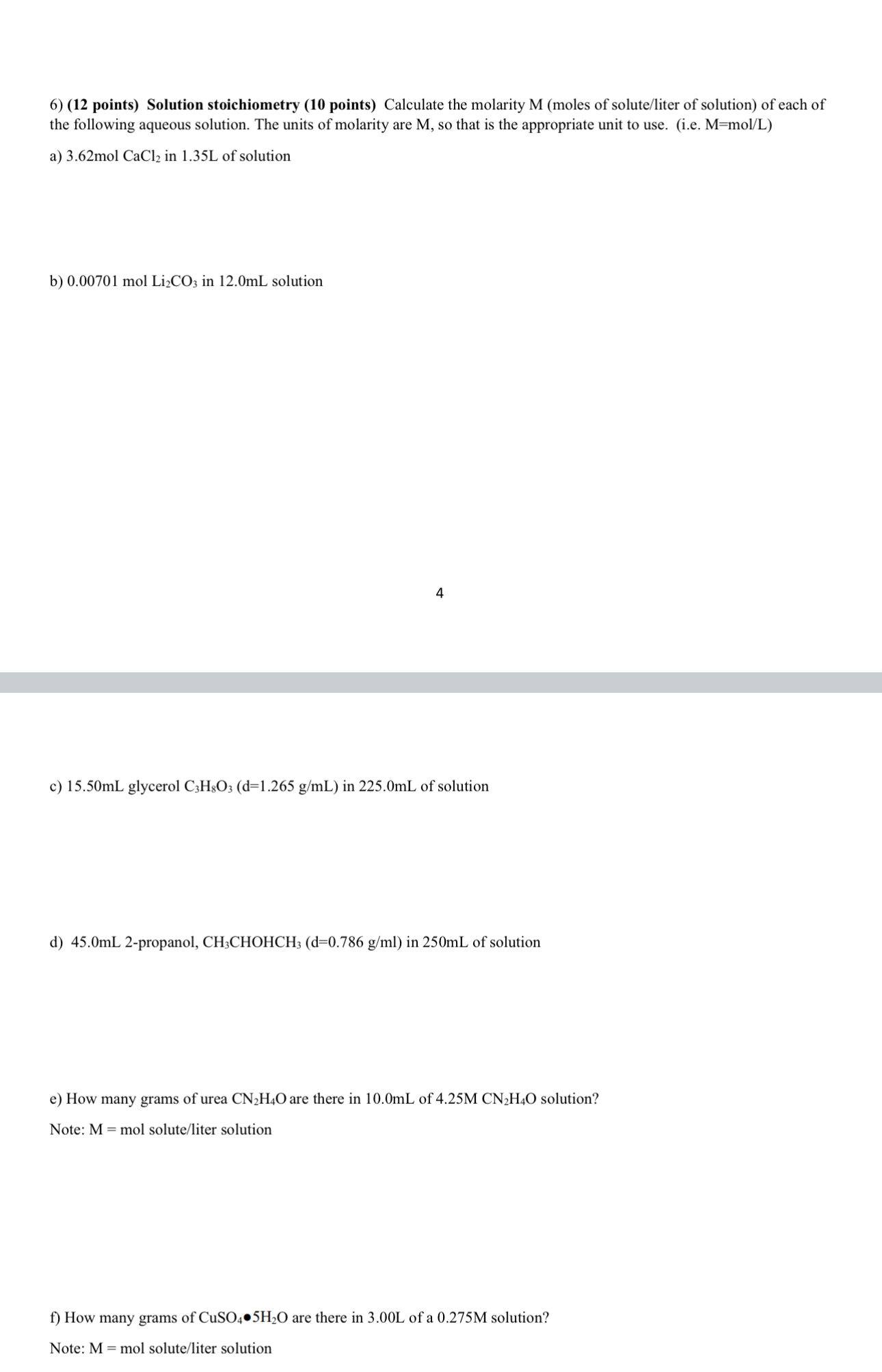 Solved (12 ﻿points) ﻿Solution stoichiometry ( 10 ﻿points) | Chegg.com
