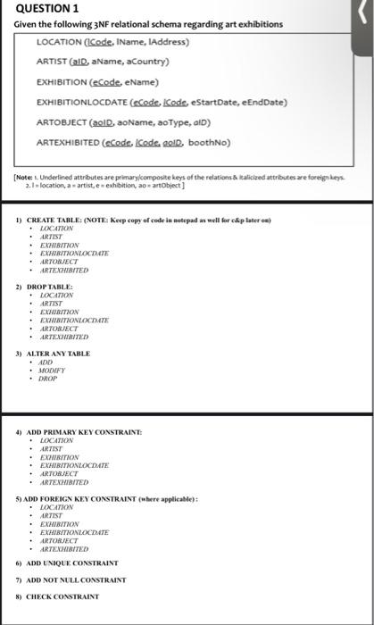 Solved QUESTION 1 Given the following 3NF relational schema | Chegg.com