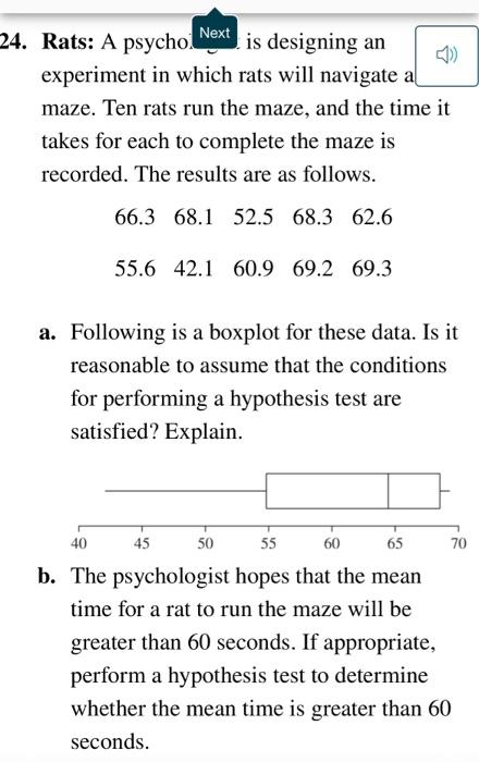 Solved 24. Rats: A psycho Next is designing an experiment in | Chegg.com