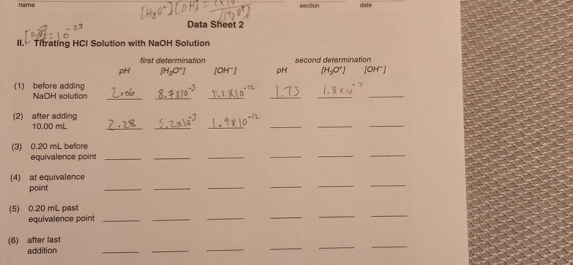 II. Titrating HCl Solution with NaOH Solution | Chegg.com