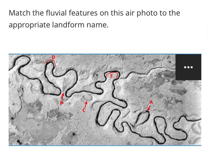 Solved Match the fluvial features on this air photo to the | Chegg.com