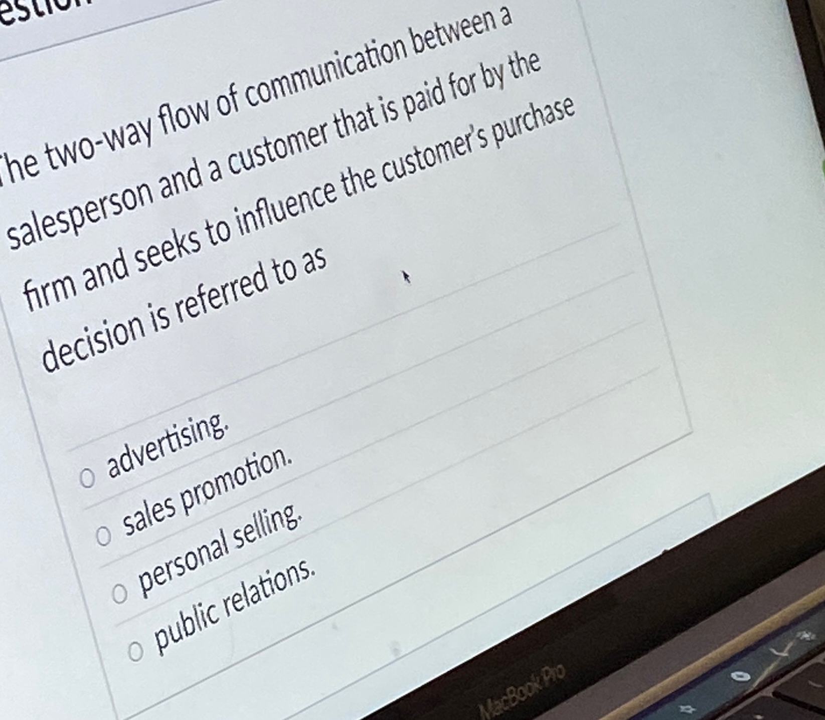 Solved he two-way flow of communication betweena salesperson | Chegg.com