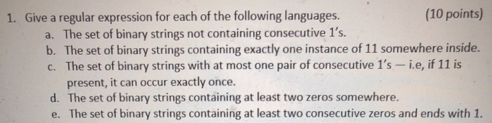 Solved 1 Give A Regular Expression For Each Of The