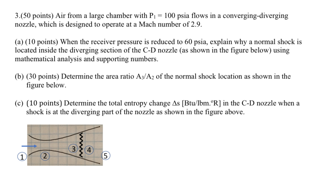 Solved 3.(50 ﻿points) ﻿Air from a large chamber with P1=100 | Chegg.com