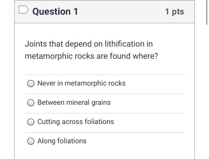 Solved Question 1 1 pts Joints that depend on lithification | Chegg.com