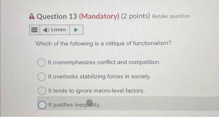 A Question 13 (Mandatory) (2 points) Retake question | Chegg.com