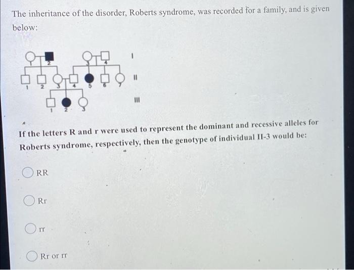 Solved The inheritance of the disorder, Roberts syndrome, | Chegg.com