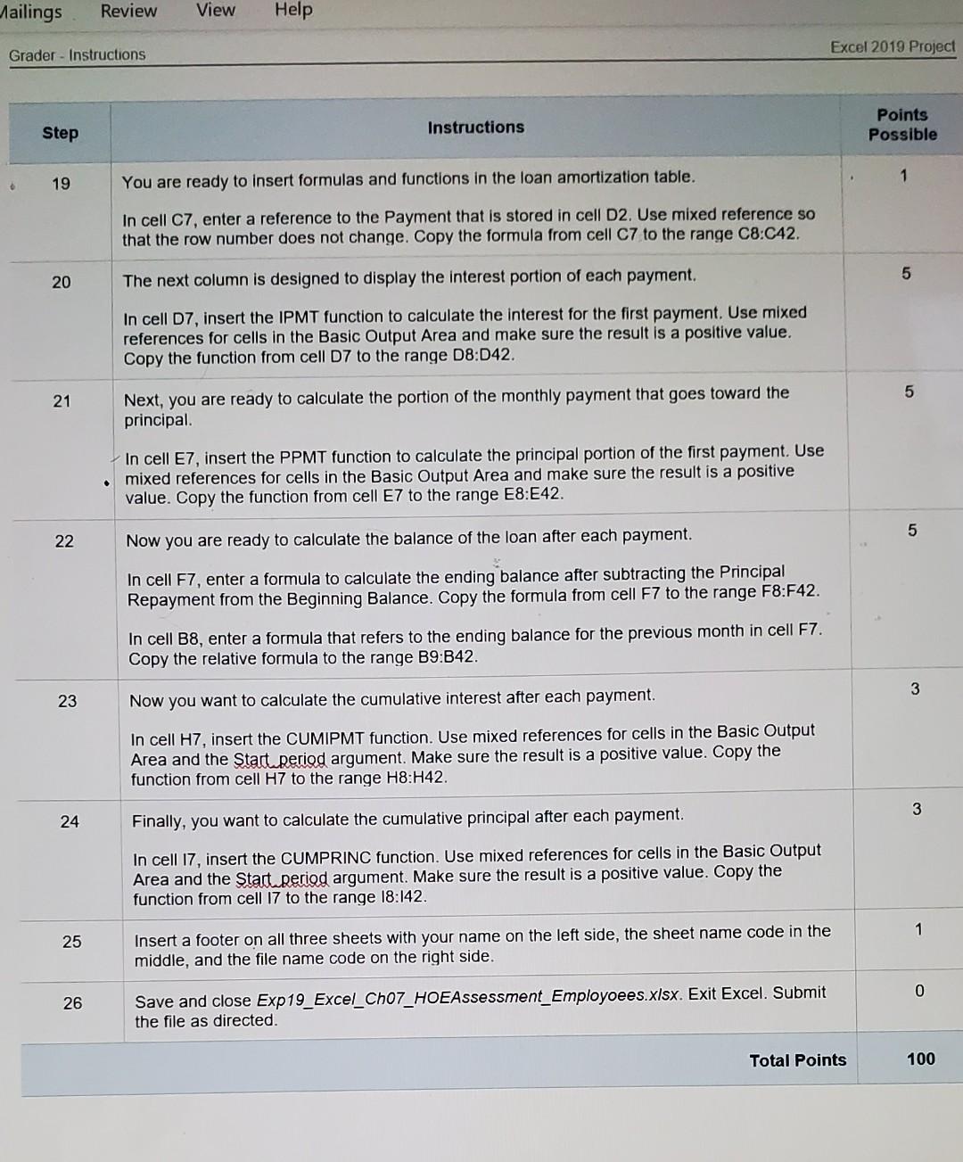 Solved Grader - Instructions Excel 2019 Project | Chegg.com