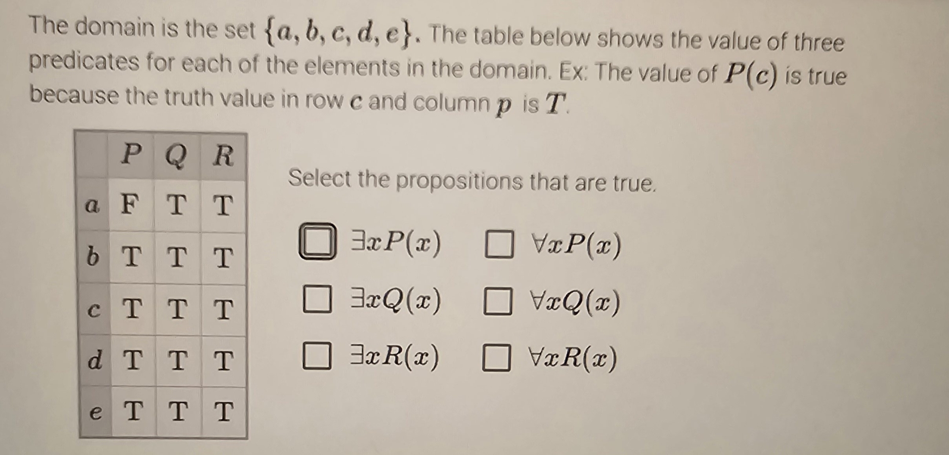 Solved The domain is the set {a,b,c,d,e}. ﻿The table below | Chegg.com