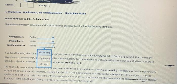 Solved Attempts Average 17 6. Omniscience, Omnipotence, | Chegg.com